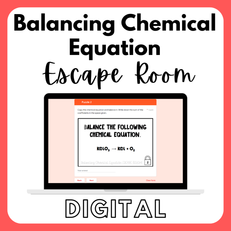 CHEMISTRY Balancing Chemical Equation Escape Room Activity #2 [Digital ...