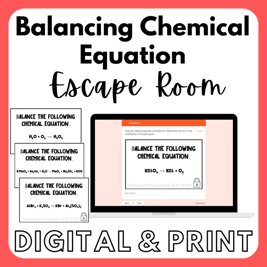 CHEMISTRY Balancing Chemical Equation Escape Room Activity[Digital ...