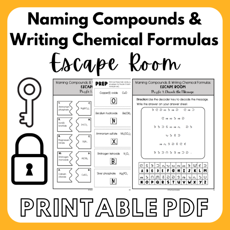 CHEMISTRY Naming Compounds & Writing Chemical Formulas Escape Room ...