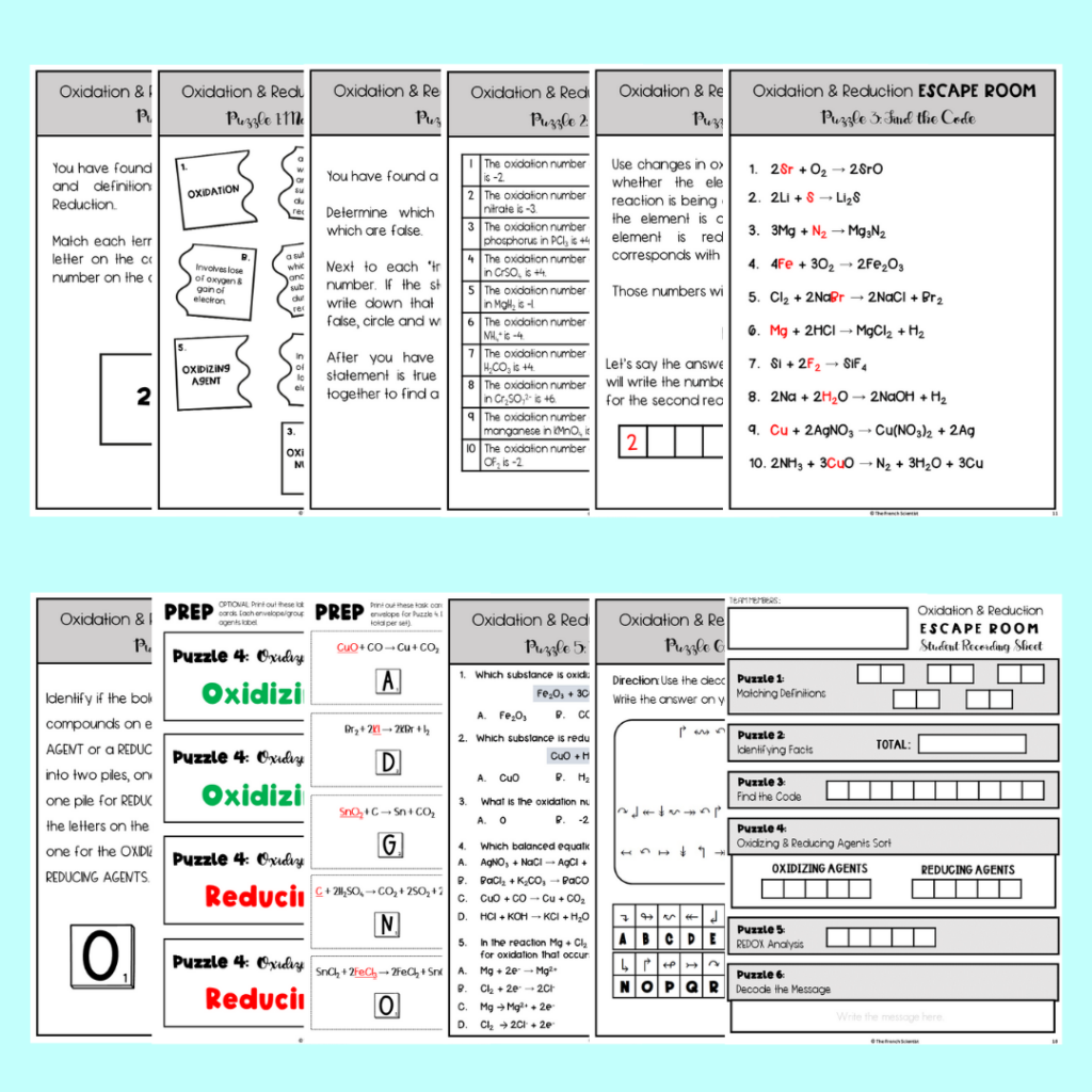 CHEMISTRY REDOX Oxidation & Reduction Escape Room Activity [Printable ...