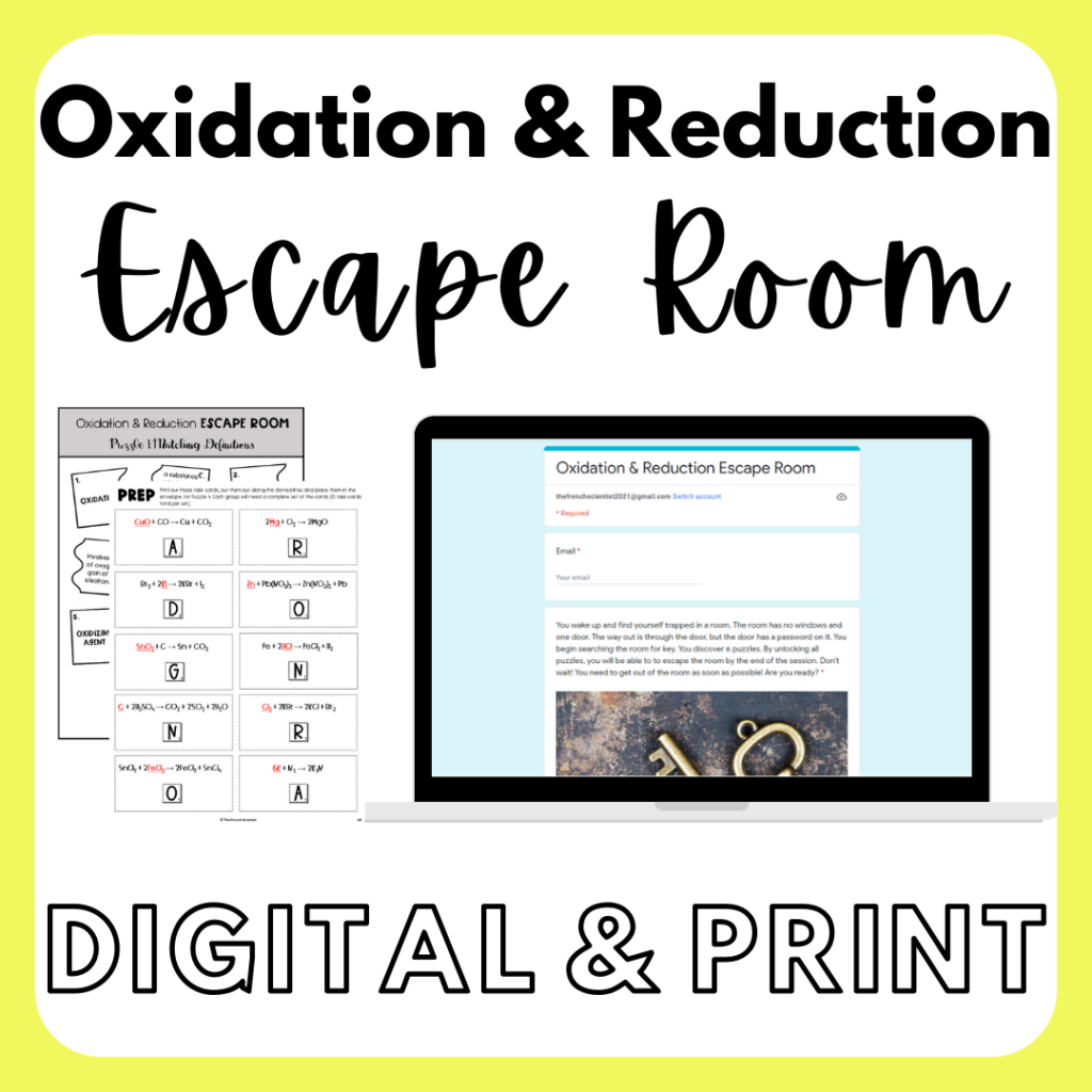 CHEMISTRY REDOX Oxidation & Reduction Escape Room Activity - Made By ...