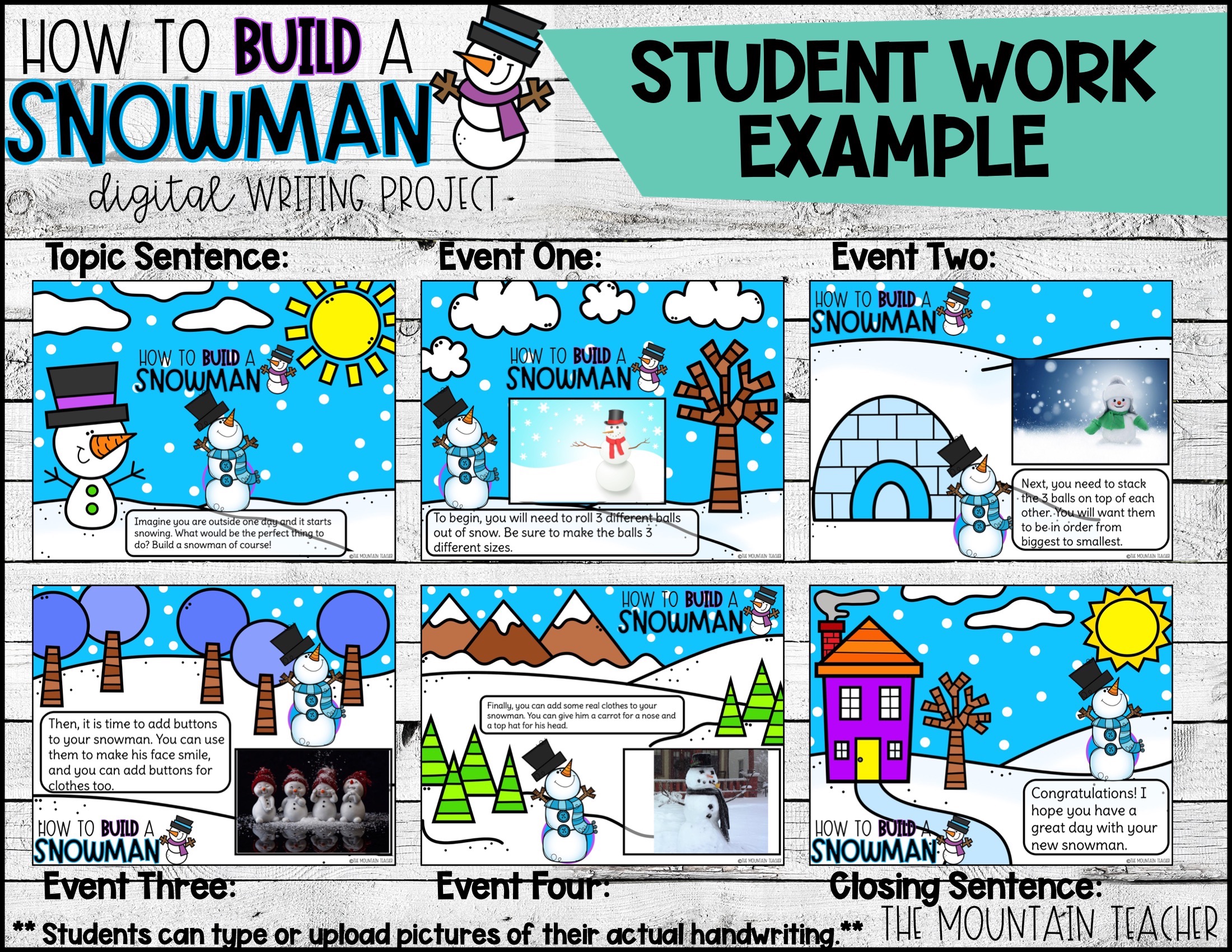 How to Build a Snowman Winter Writing Activity for Google Slides with ...
