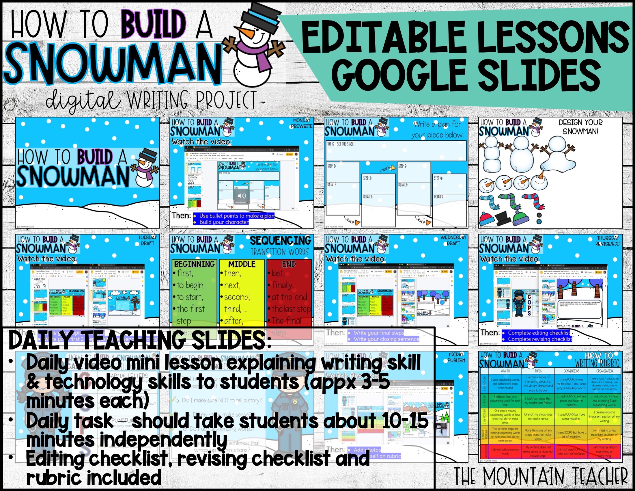 How to Build a Snowman Winter Writing Activity for Google Slides with ...
