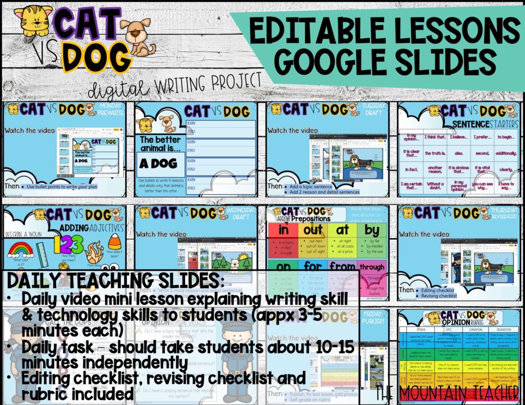Digital Cat vs Dog Google Slides Opinion Writing Prompt with Videos ...