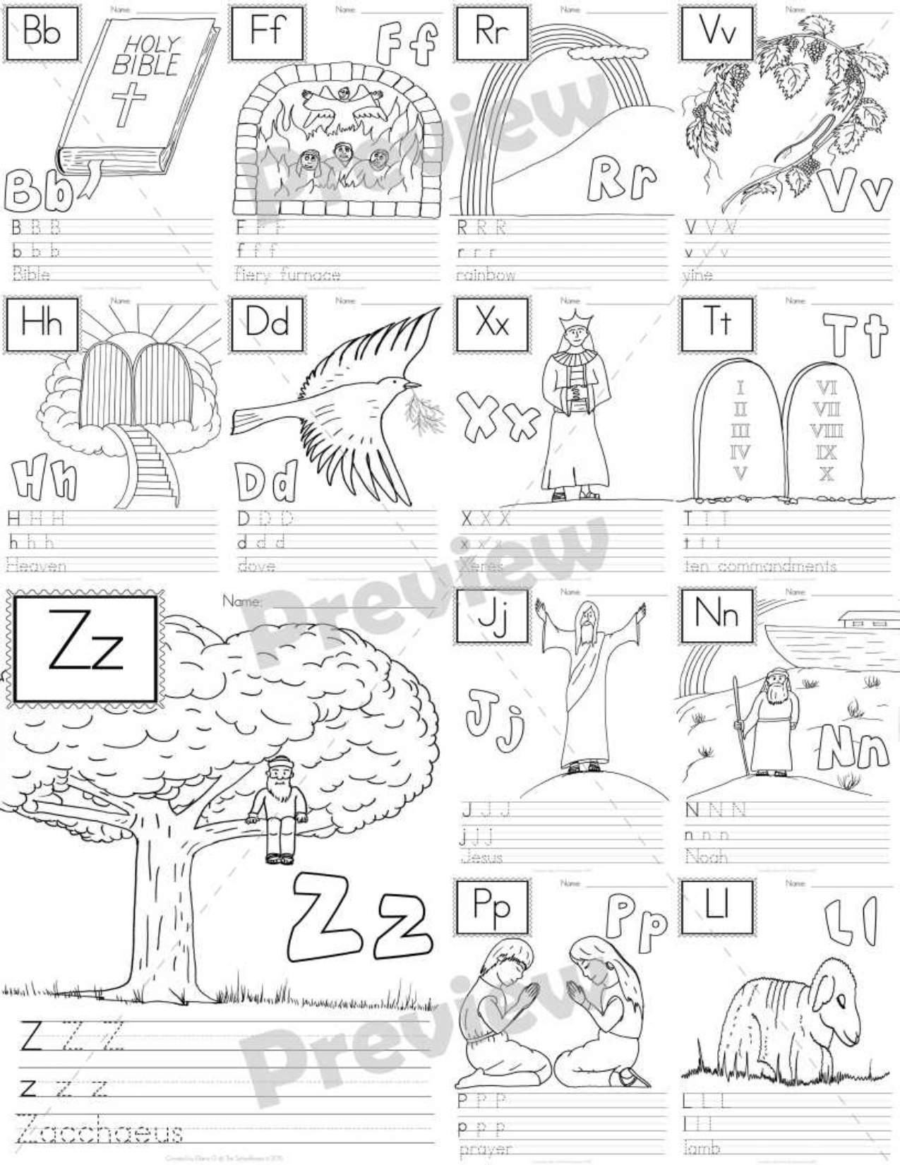 Bible Alphabet to Color and Write Pages | Made By Teachers