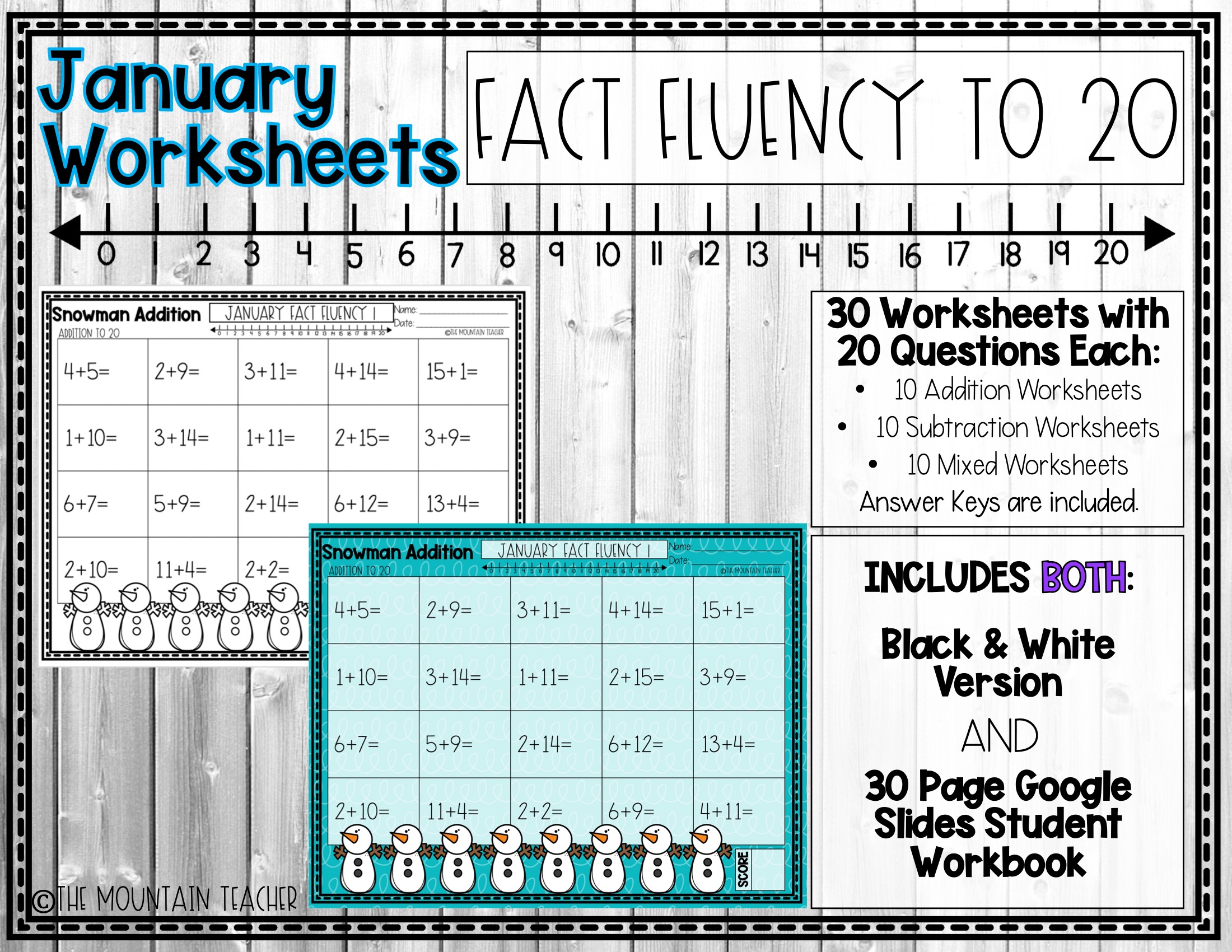 January Math Fact Fluency Worksheets | Printable and Google Slides ...