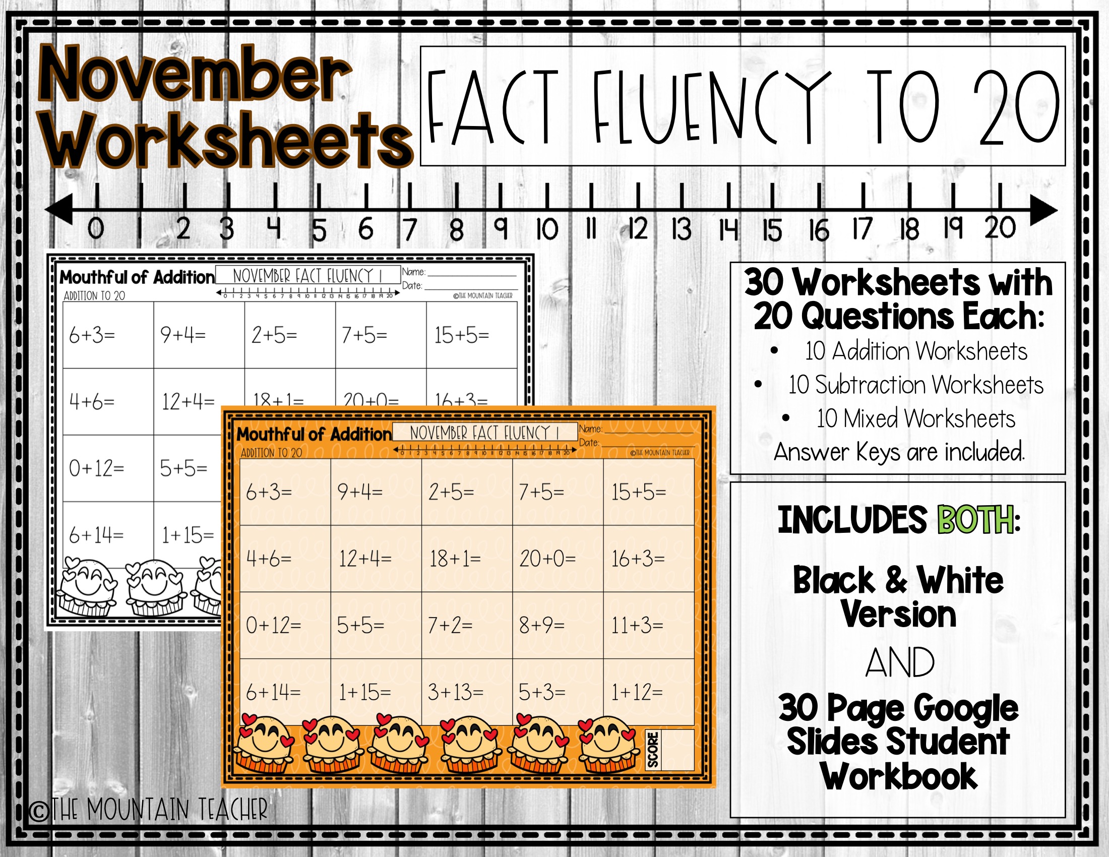 November Math Fact Fluency Worksheets | Printable and Google Slides ...