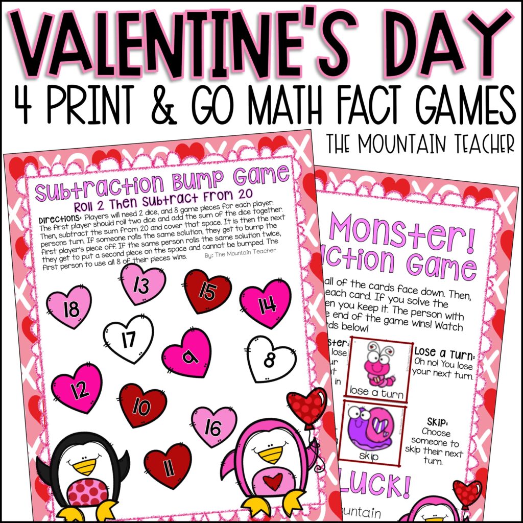 Valentines Day Math Activities | Addition and Subtraction Games and ...