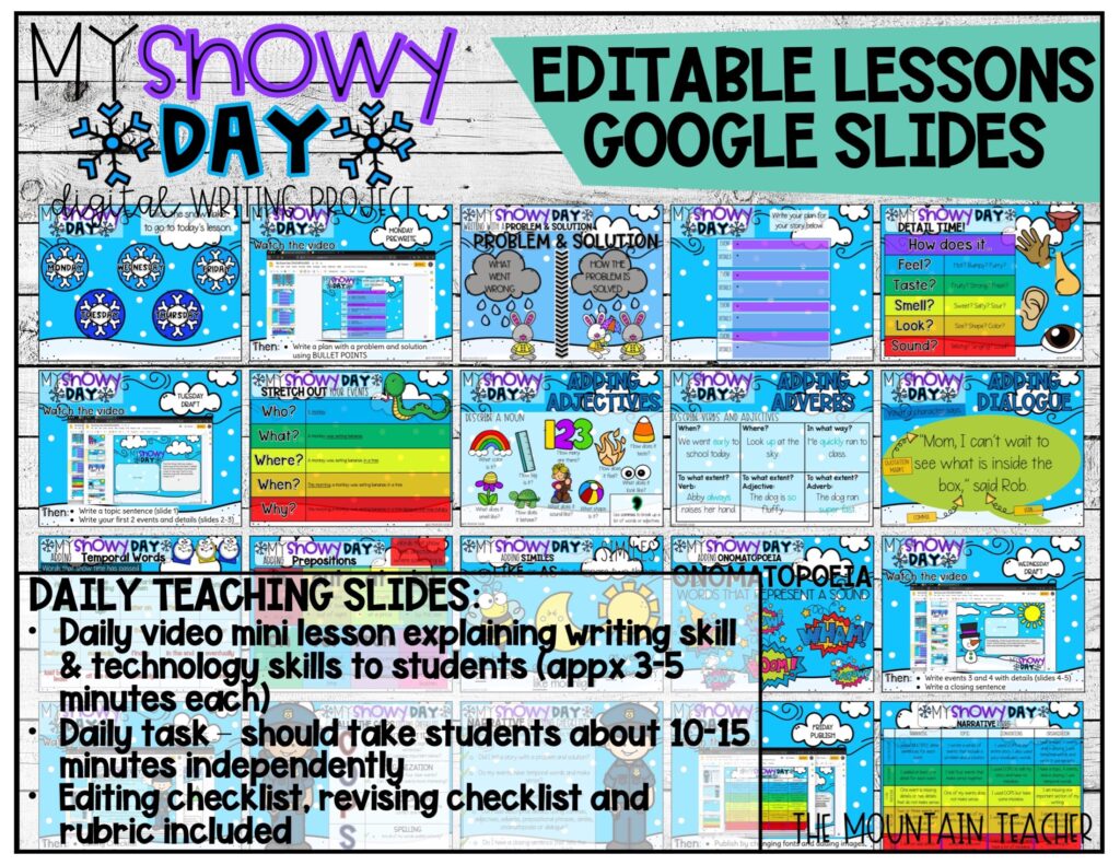 Digital Snowy Day Google Slide Narrative Writing Prompt with Videos ...