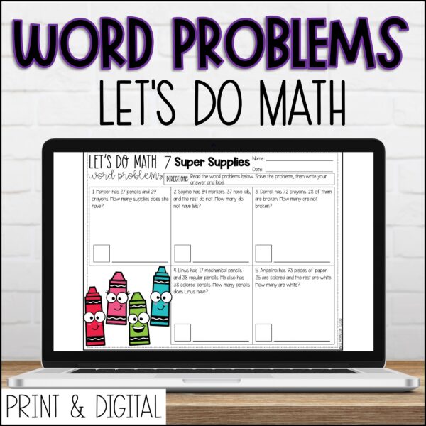 DIGITAL Lets Do Math No Prep 2nd Grade WORD PROBLEM Worksheets and ...