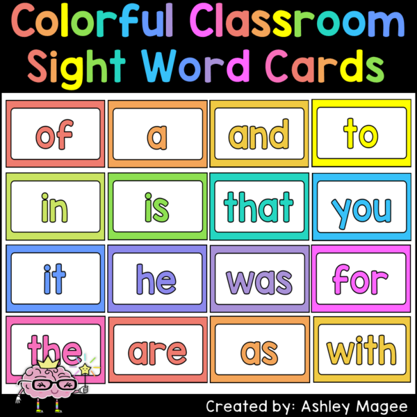 Colorful Classroom Decor Sight Word Cards for Word Wall Bulletin Board ...