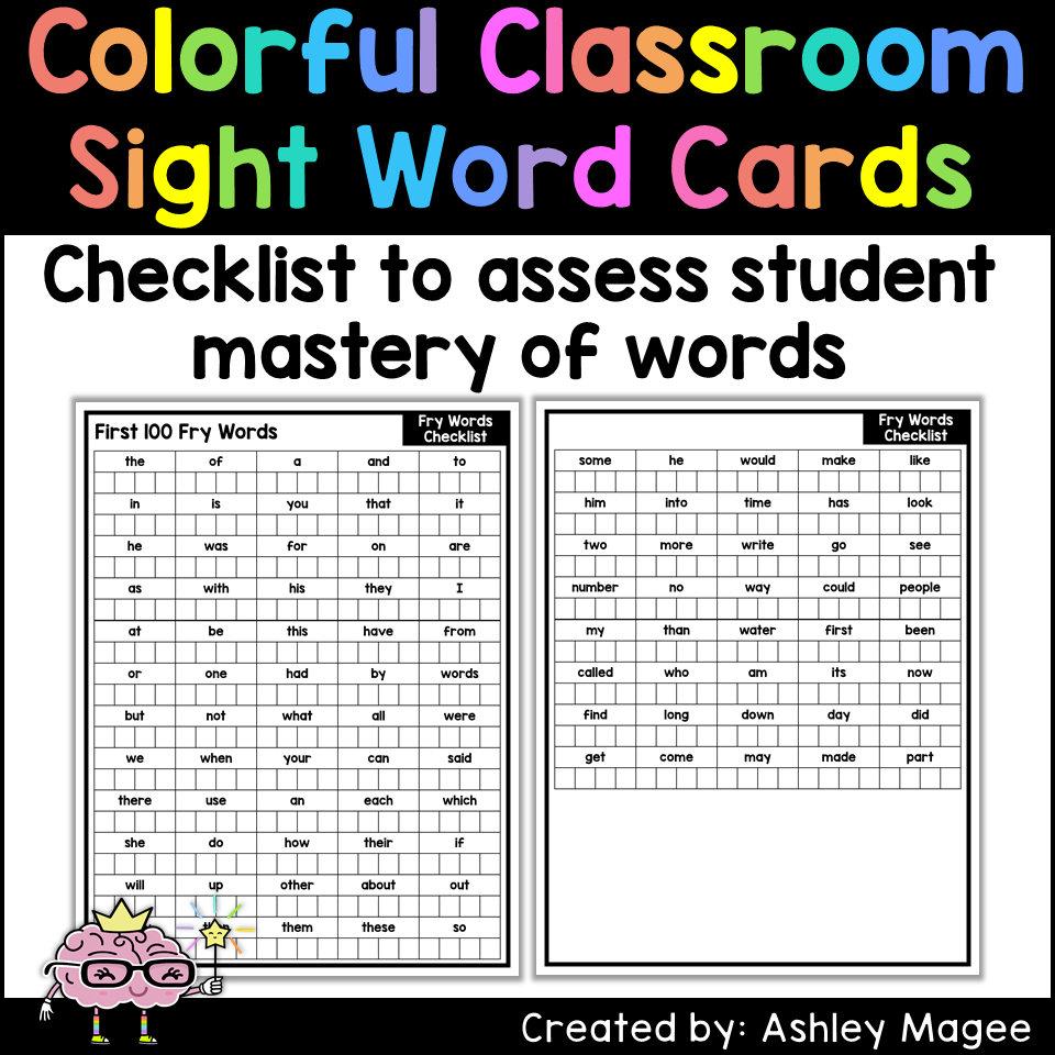 Colorful Classroom Decor Sight Word Cards for Word Wall Bulletin Board ...