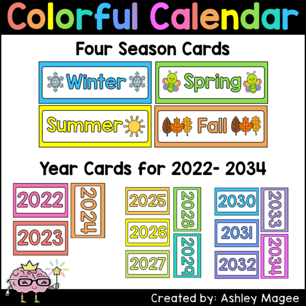 Colorful Classroom Decor Calendar Kit: Months, Seasons, Date, Year ...