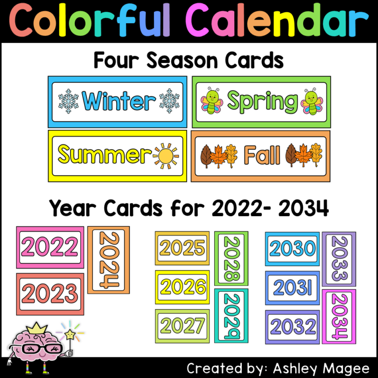 Colorful Classroom Decor Calendar Kit: Months, Seasons, Date, Year ...