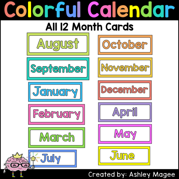 Colorful Classroom Decor Calendar Kit: Months, Seasons, Date, Year ...
