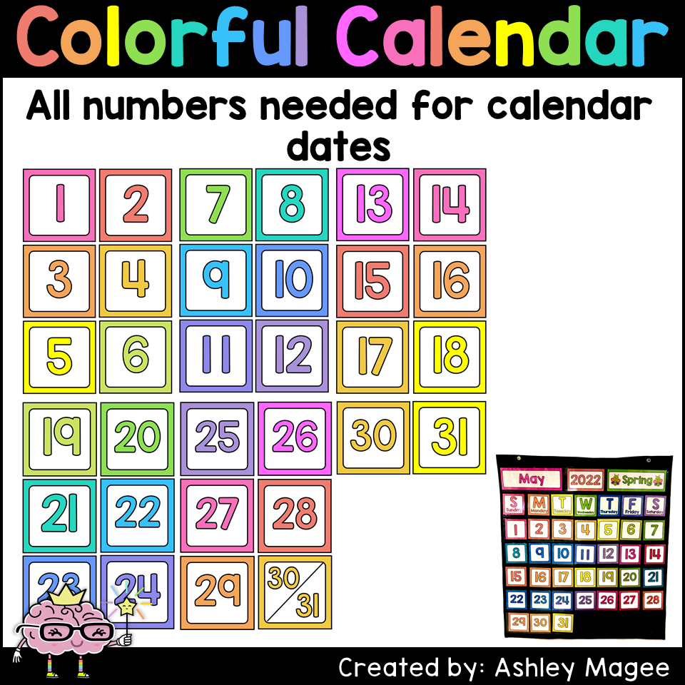 Colorful Classroom Decor Calendar Kit: Months, Seasons, Date, Year ...