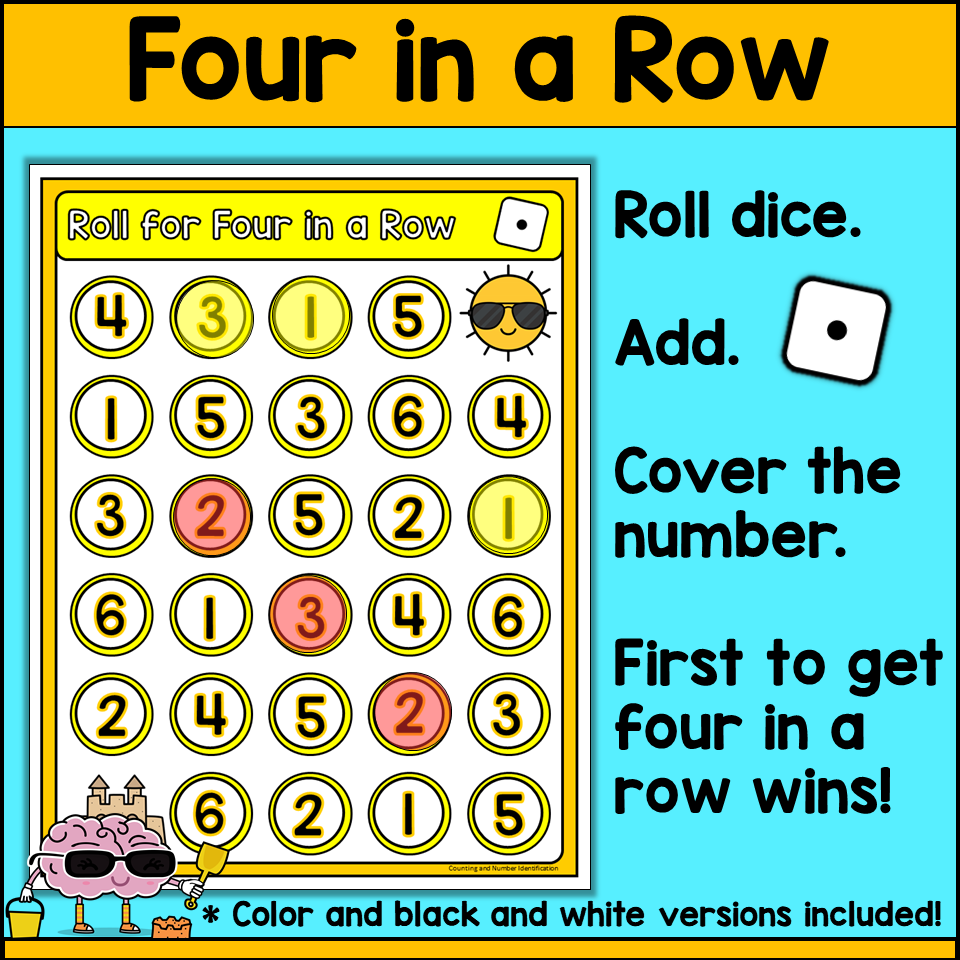 Summer Four in a Row Addition Game Math Center Roll and Add | Made By ...