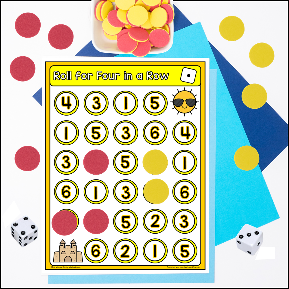 Summer Four in a Row Addition Game Math Center Roll and Add | Made By ...