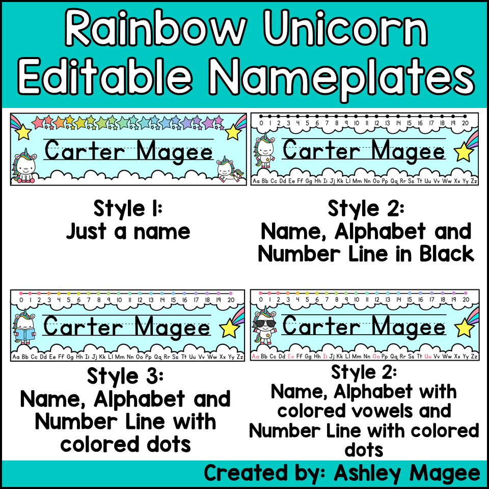 Unicorn Rainbow Themed Magical Nameplate Deskplate Nametags | Made By ...
