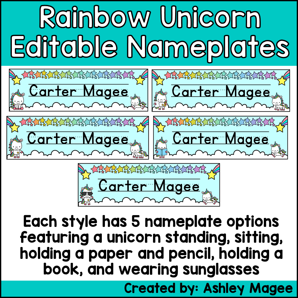 Unicorn Rainbow Themed Magical Nameplate Deskplate Nametags | Made By ...