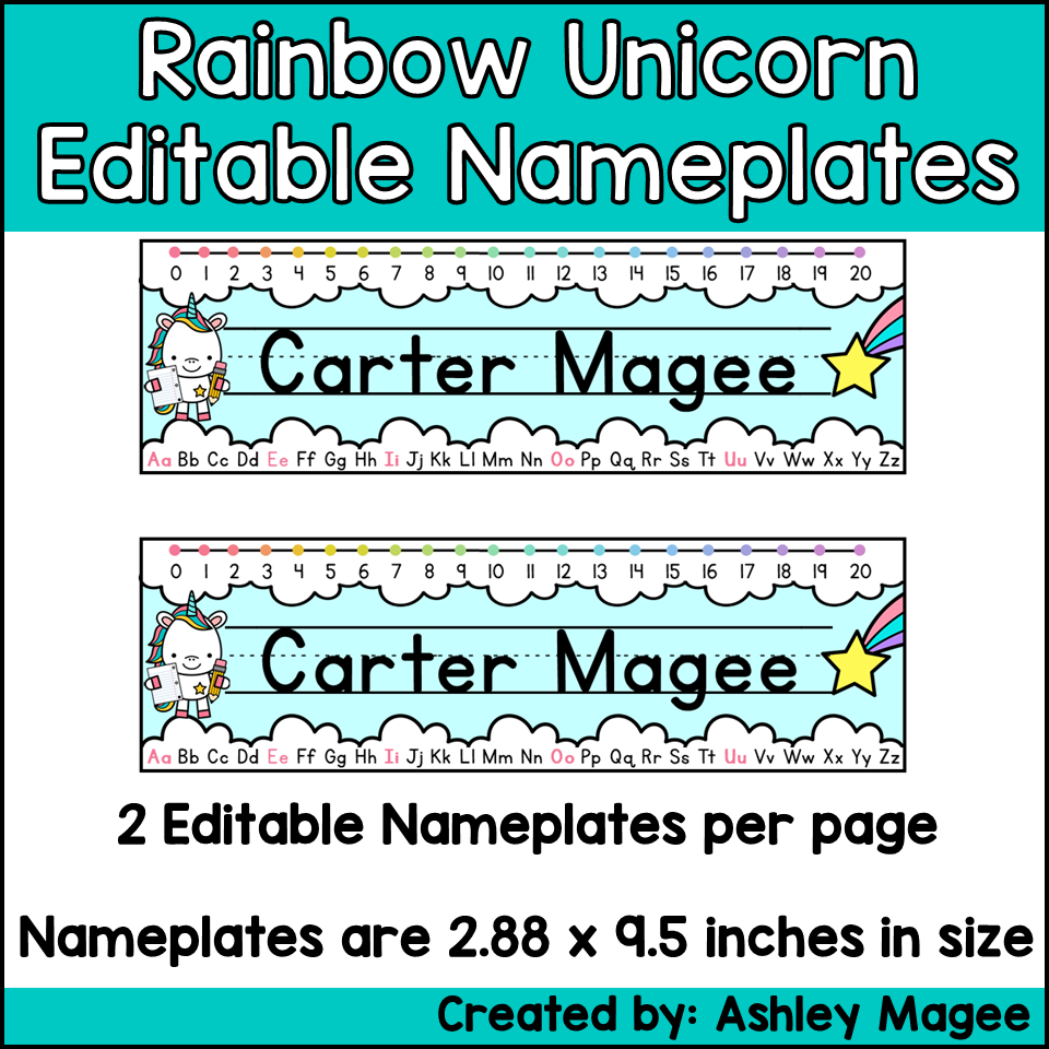 Unicorn Rainbow Themed Magical Nameplate Deskplate Nametags | Made By ...