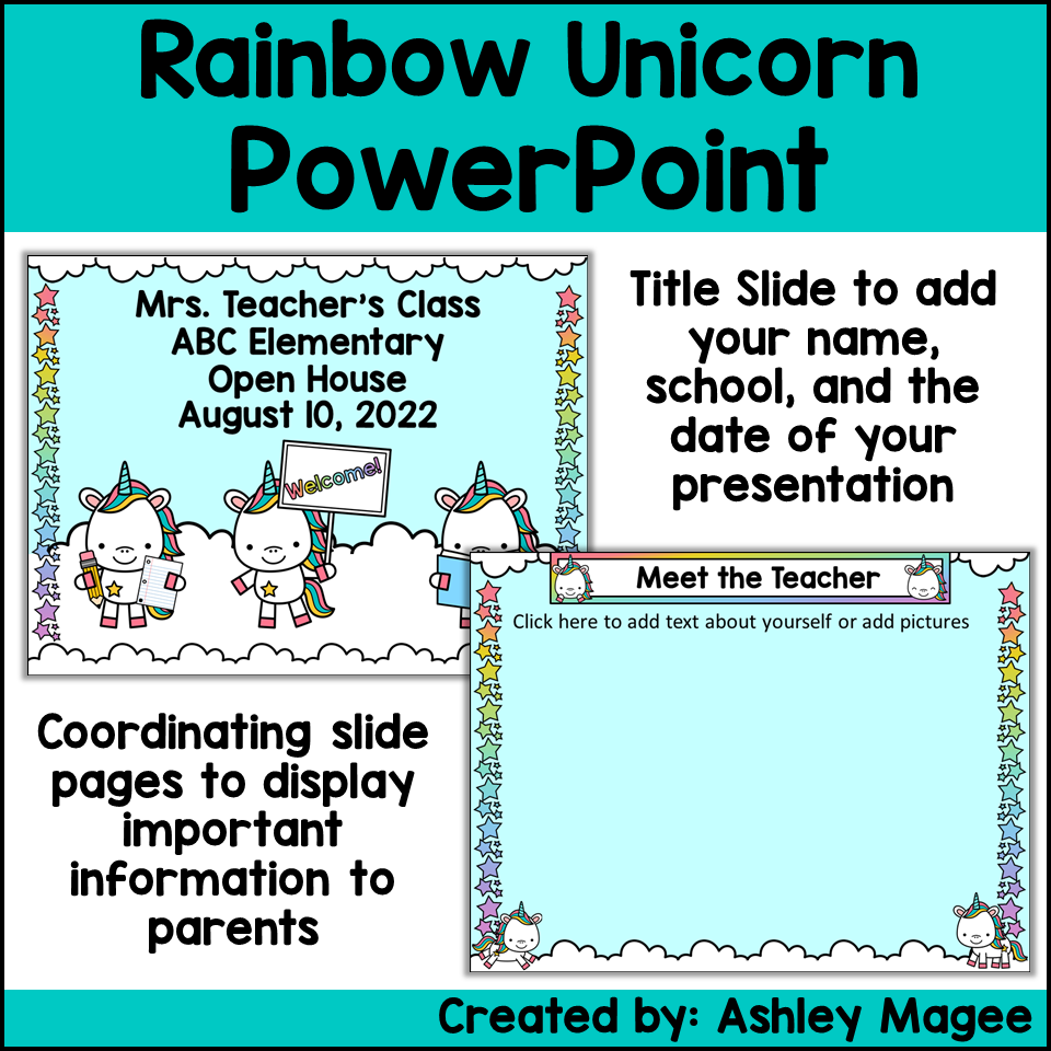 Open House or Back to School PowerPoint Presentation - Rainbow Unicorn ...