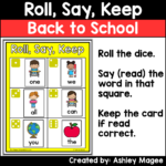 Back to School Roll, Say, Keep with First 300 Fry Words Sight Word ...