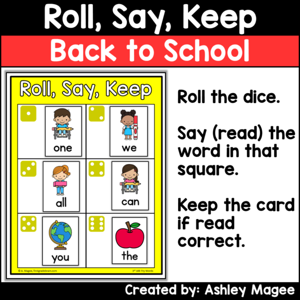 Back to School Roll, Say, Keep with First 300 Fry Words Sight Word ...