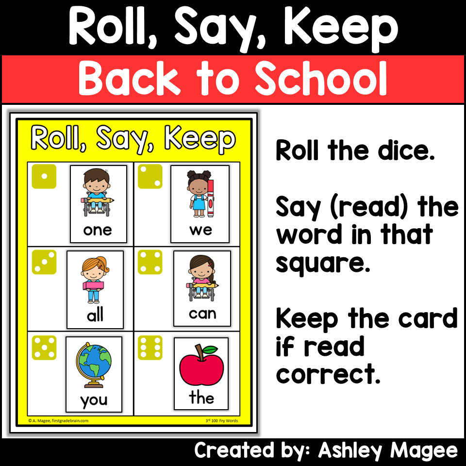 Back to School Roll, Say, Keep with First 300 Fry Words Sight Word ...