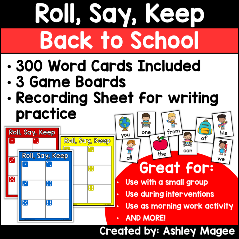 Back to School Roll, Say, Keep with First 300 Fry Words Sight Word ...