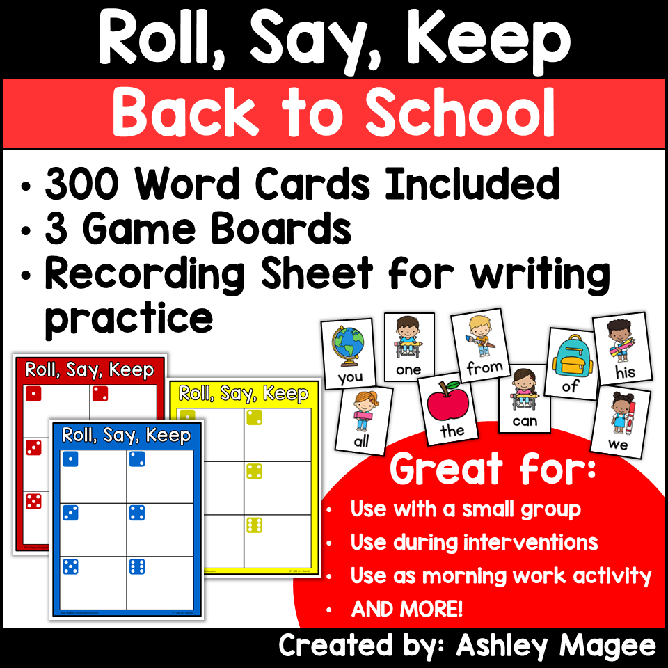 Back to School Roll, Say, Keep with First 300 Fry Words Sight Word ...