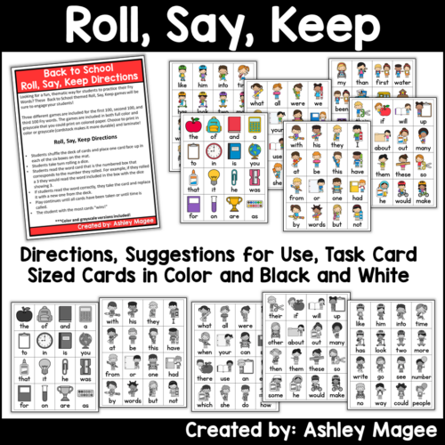 Back to School Roll, Say, Keep with First 300 Fry Words Sight Word ...