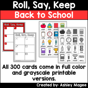 Back to School Roll, Say, Keep with First 300 Fry Words Sight Word ...