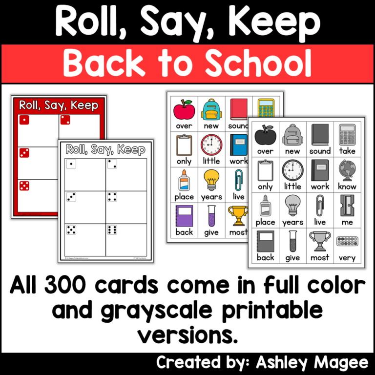 Back to School Roll, Say, Keep with First 300 Fry Words Sight Word ...