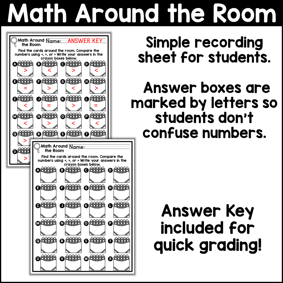 Back to School Math Around the Room Comparing Numbers Printable | Made ...