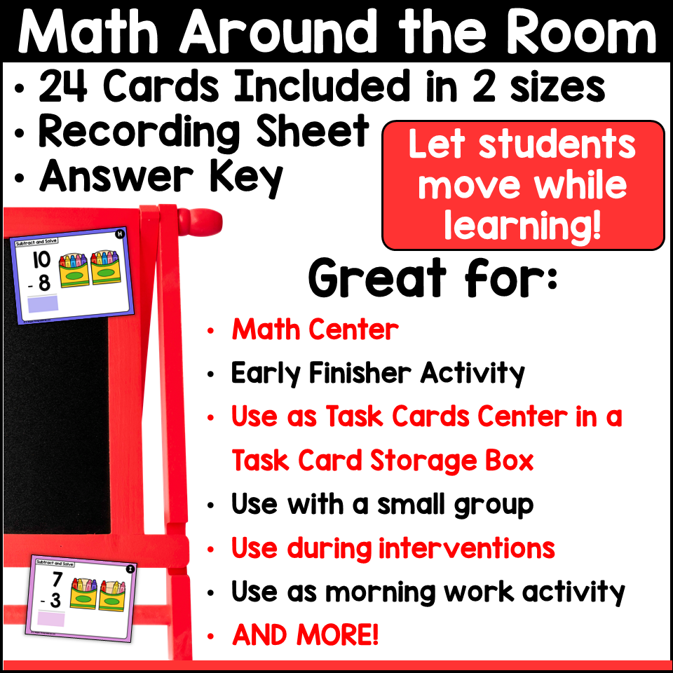 Back to School Math Around the Room Subtract from 10 Printable | Made ...
