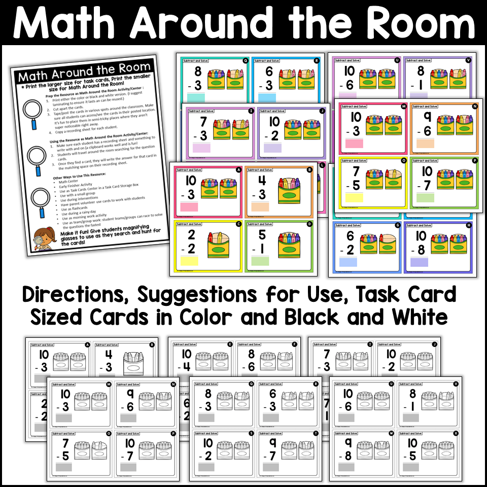 Back to School Math Around the Room Subtract from 10 Printable | Made ...