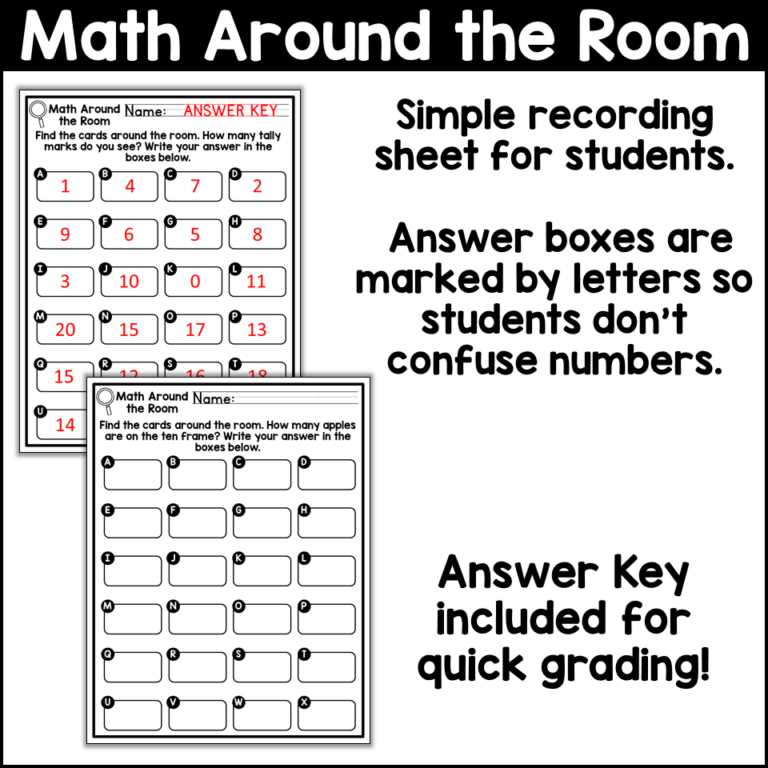 Back to School Math Around the Room Counting Ten Frames Printable ...