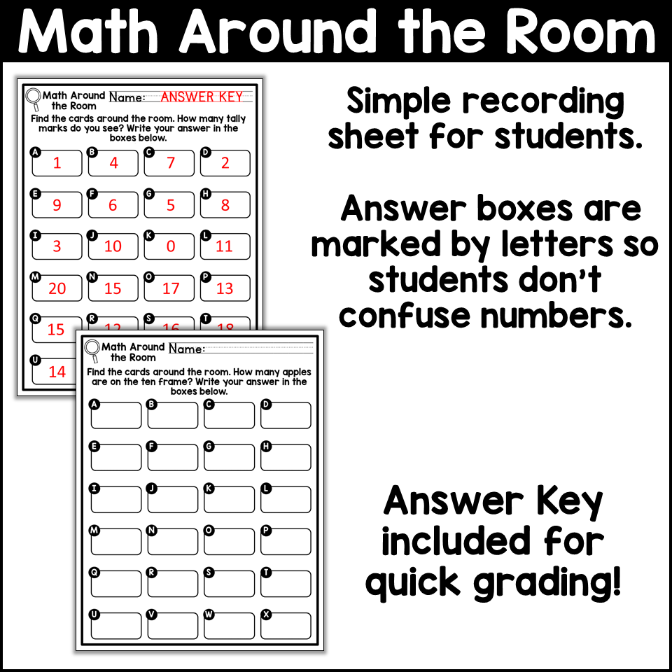 Back to School Math Around the Room Counting Ten Frames Printable ...