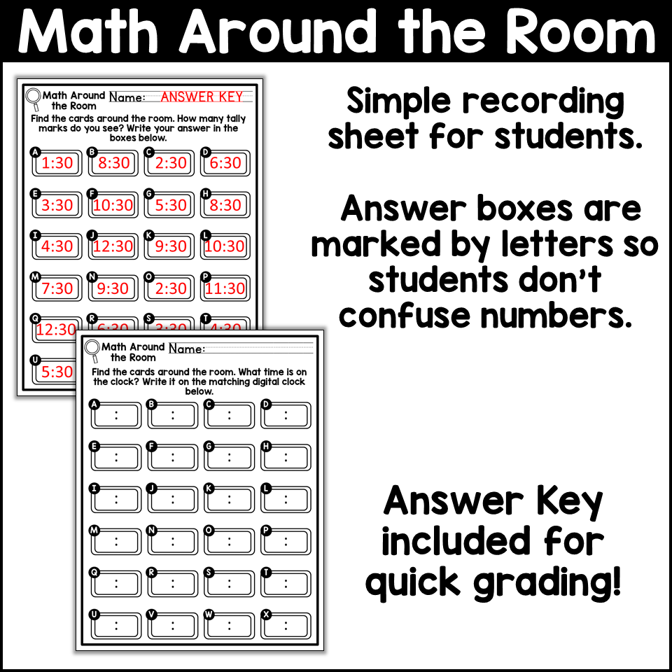 Back to School Math Around the Room Time to the Half Hour Printable ...
