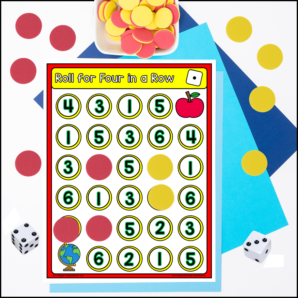 Back to School Four in a Row Addition Game Math Center Roll and Add ...