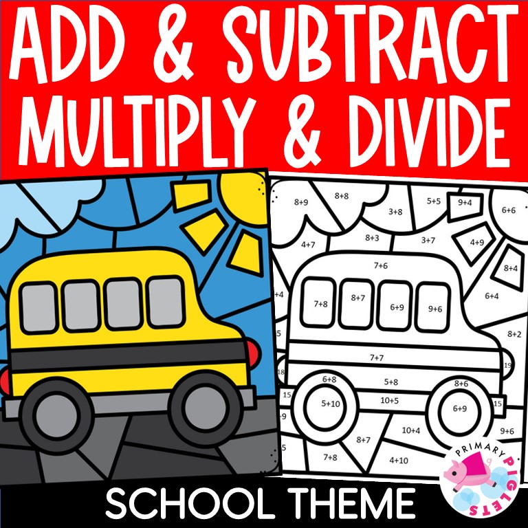 BACK TO SCHOOL COLOR BY NUMBER ADDITION SUBTRACTION MULTIPLICATION ...