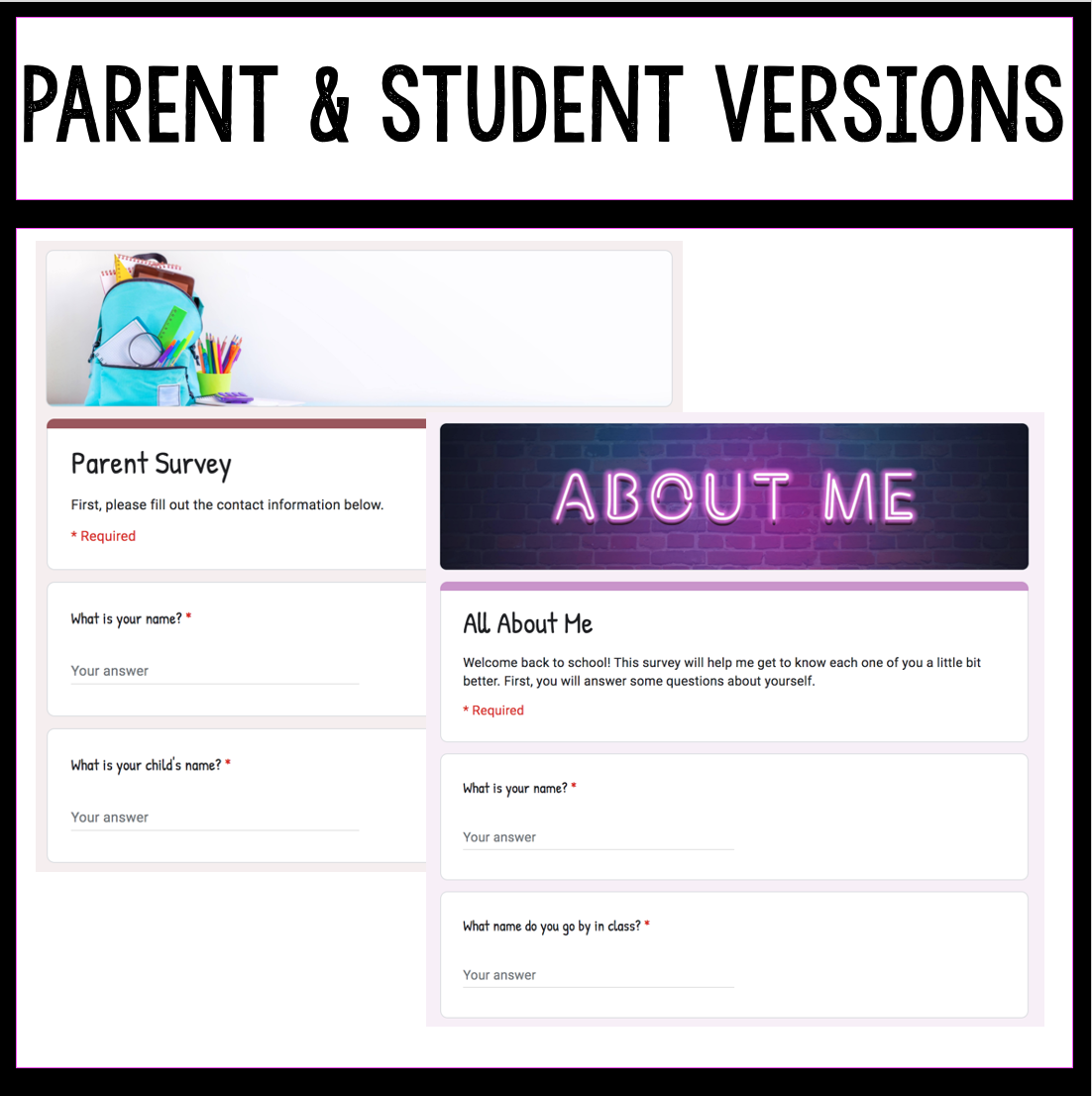 All About Me/ Back to School Digital Surveys - Made By Teachers