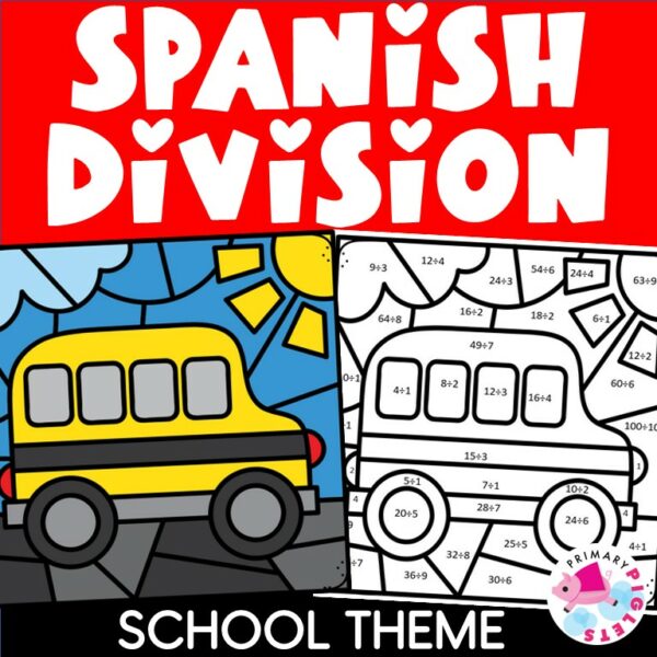 BACK TO SCHOOL COLOR BY NUMBER DIVISION FACTS PRACTICE IN SPANISH ...