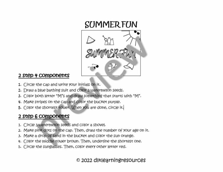 Following Directions Coloring Sheets SUMMER 1 2 and 3 step directions ...