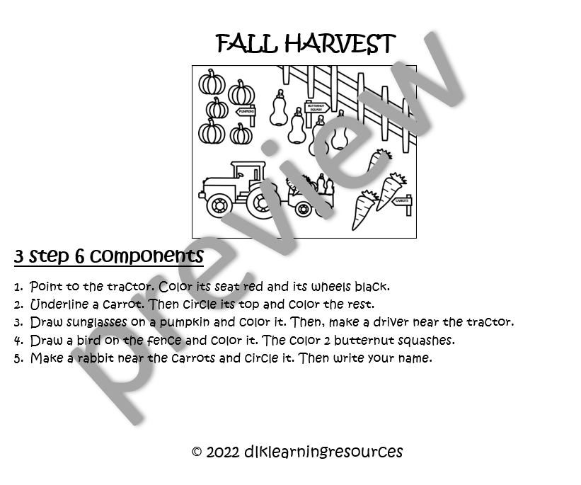 Following Directions Coloring Sheets FALL 1 2 and 3 step directions ...
