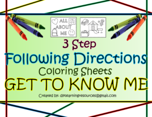 Following Directions Coloring Sheets ALL ABOUT ME school 3 step ...