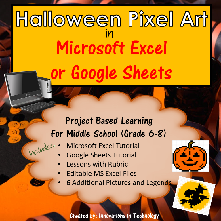 Halloween Themed Pixel Art - Microsoft Excel Google Sheets | Made By ...