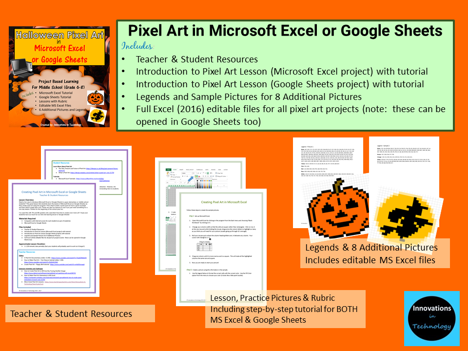 Halloween Themed Pixel Art - Microsoft Excel Google Sheets - Made By ...