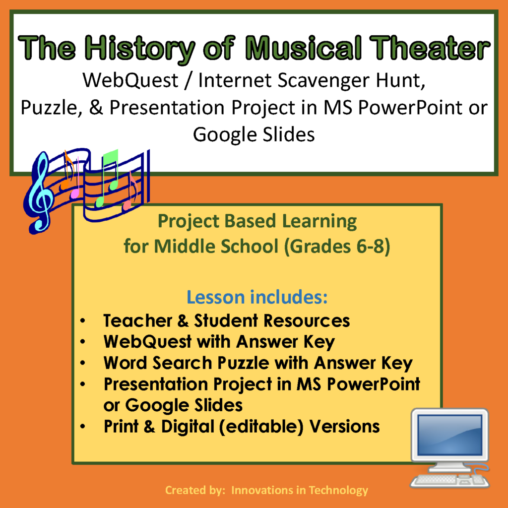 History of Musical Theater WebQuest, Puzzle & Presentation | Made By ...